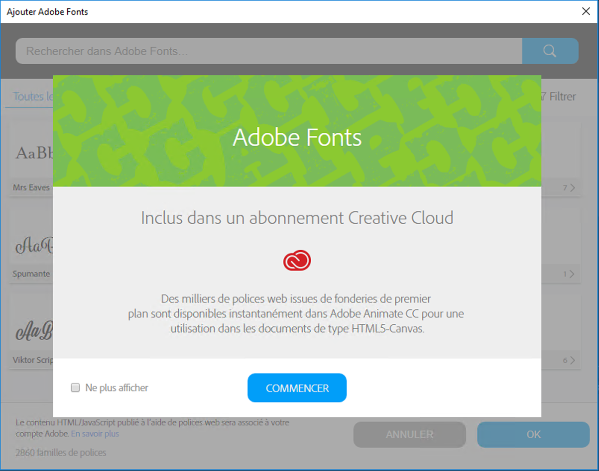 Utilisation de polices Adobe Fonts dans Animate