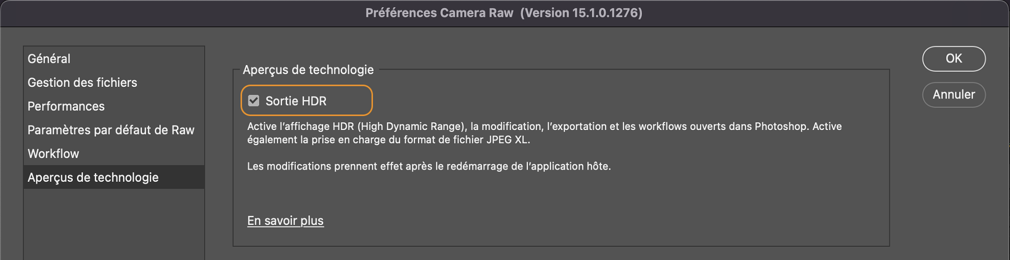 Sortie HDR (Aperçu de technologie)