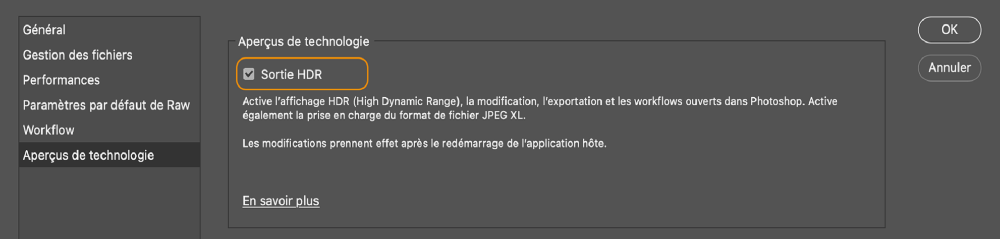 Sortie HDR (Aperçu de technologie)