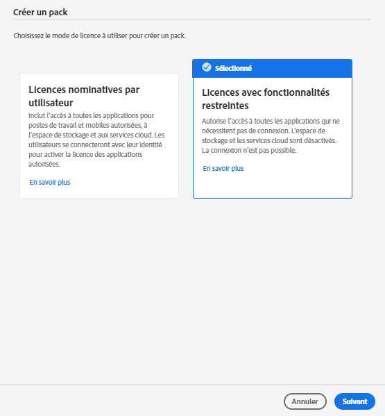 Création de packs InDesign Server à l’aide du portail Admin Console