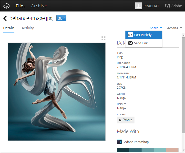 Publication sur Behance depuis Creative Cloud