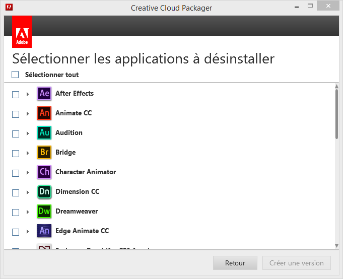 Désinstallation de produits Creative Cloud