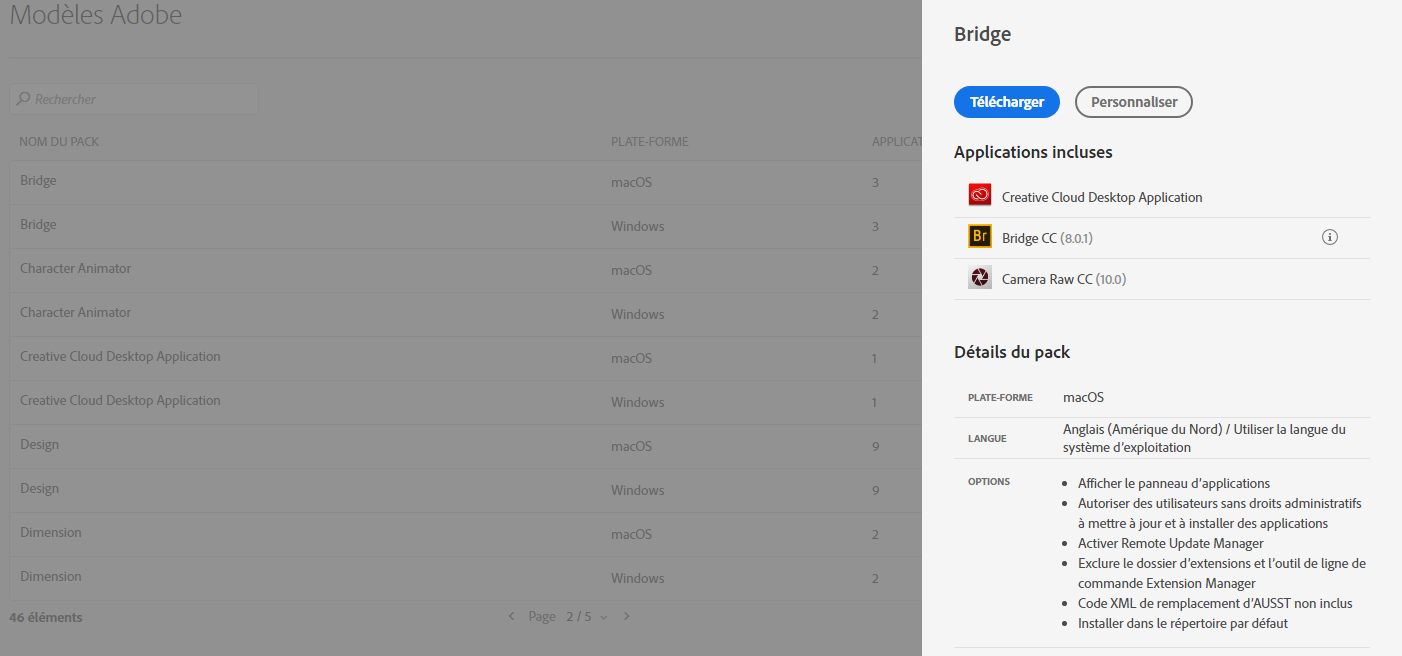 Modèles Adobe pour packs