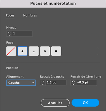 Création et mise en forme de listes numérotées et à puces dans Illustrator