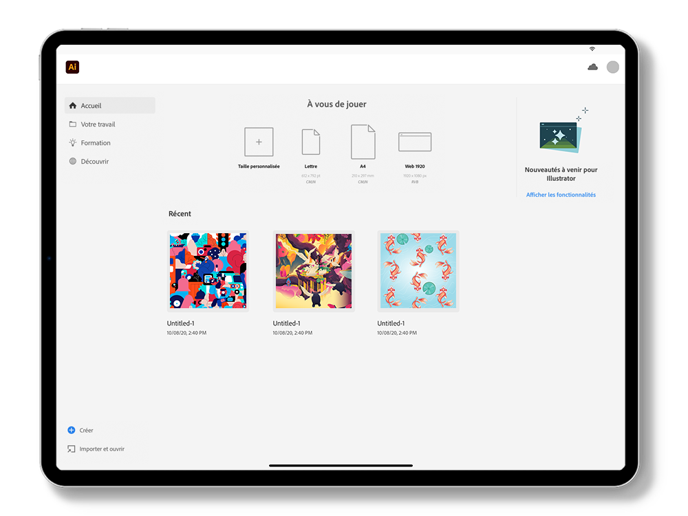 Espace de travail Illustrator sur iPad