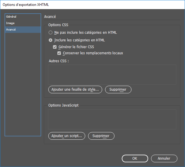 Exportation de contenu au format HTML dans InDesign CC