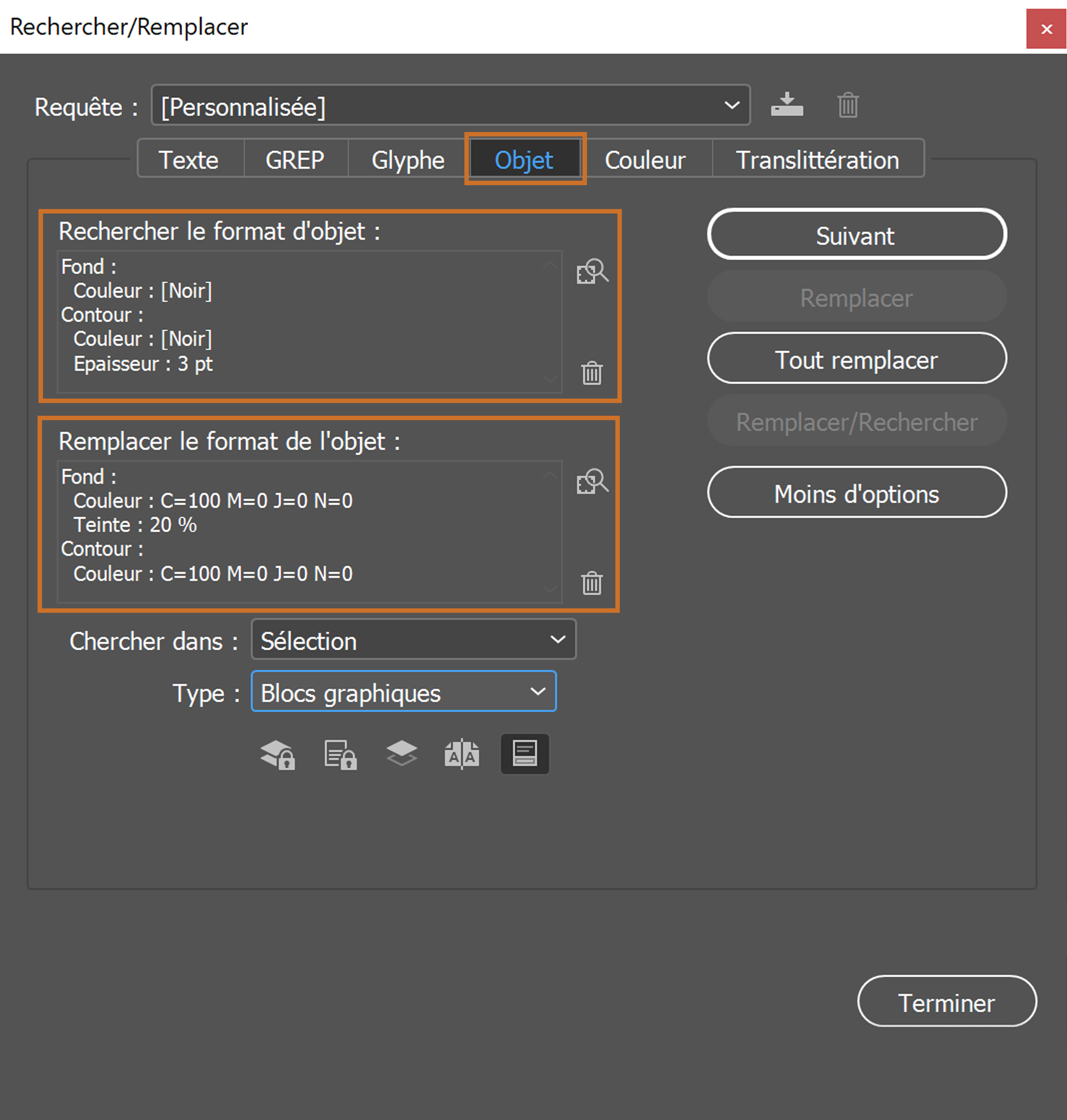 Recherche et remplacement d’objets