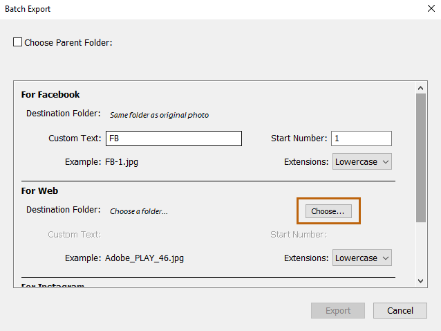 Exportation de photos à partir de Photoshop Lightroom Classic