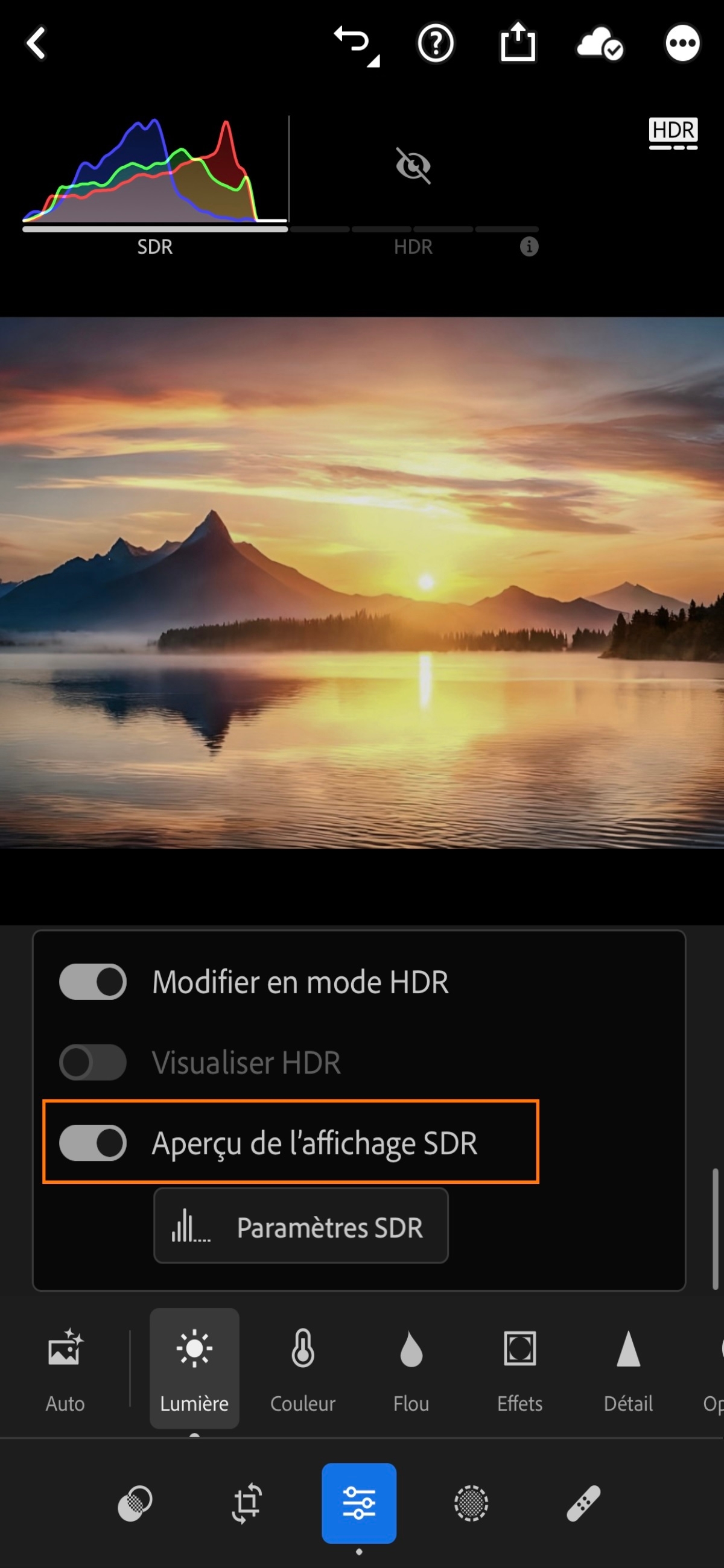 Optimisation des photos HDR dans Lightroom pour mobile (iOS)