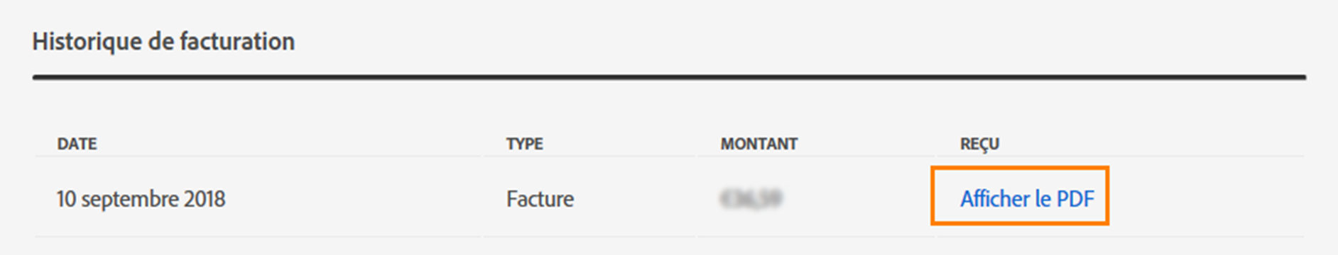 Impression d’une copie de la facture relative à votre achat Adobe