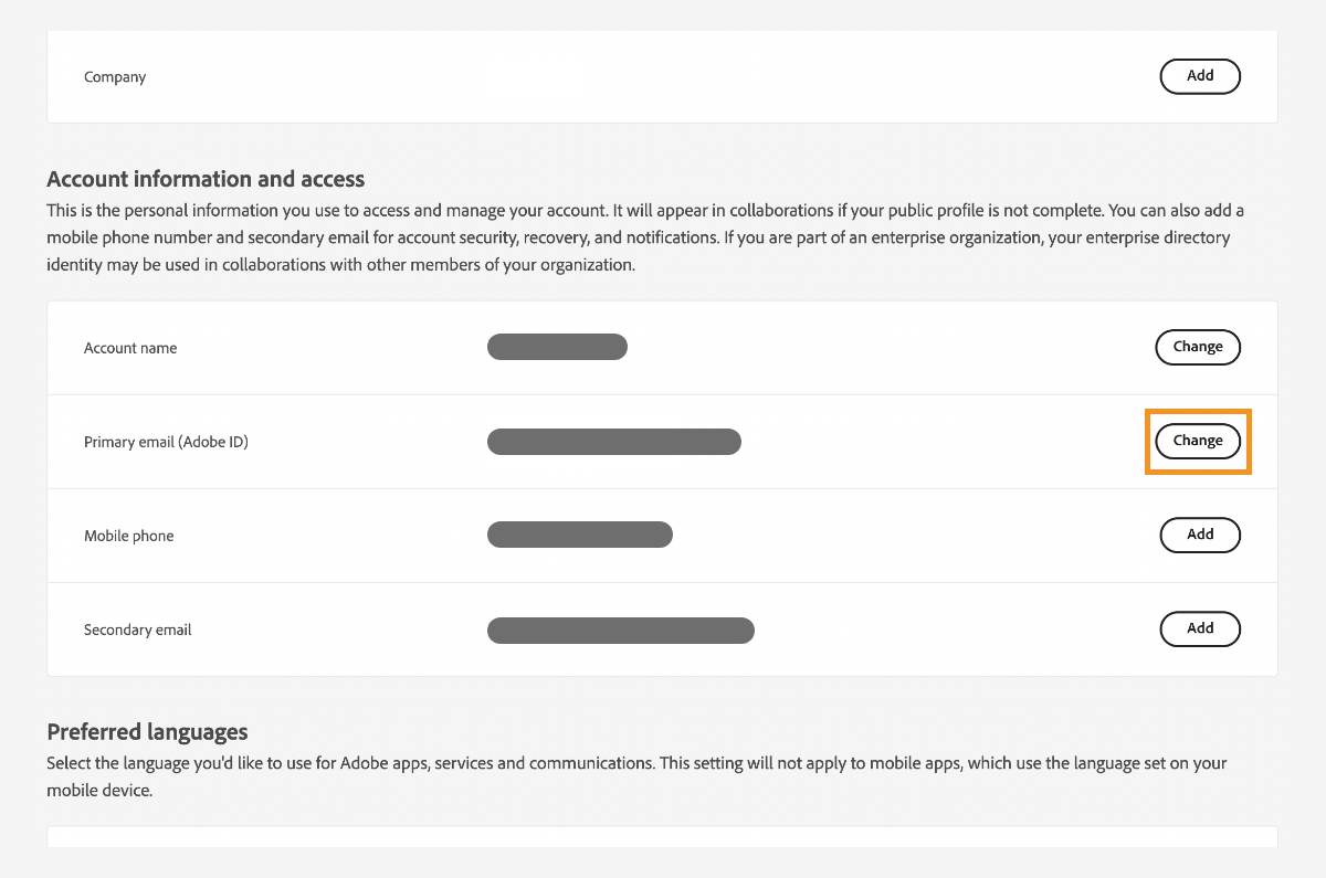 Modification de l’adresse e-mail associée à votre compte Adobe
