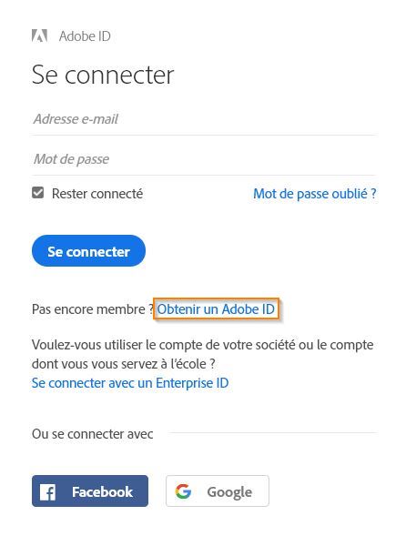 Création ou mise à jour de votre Adobe ID