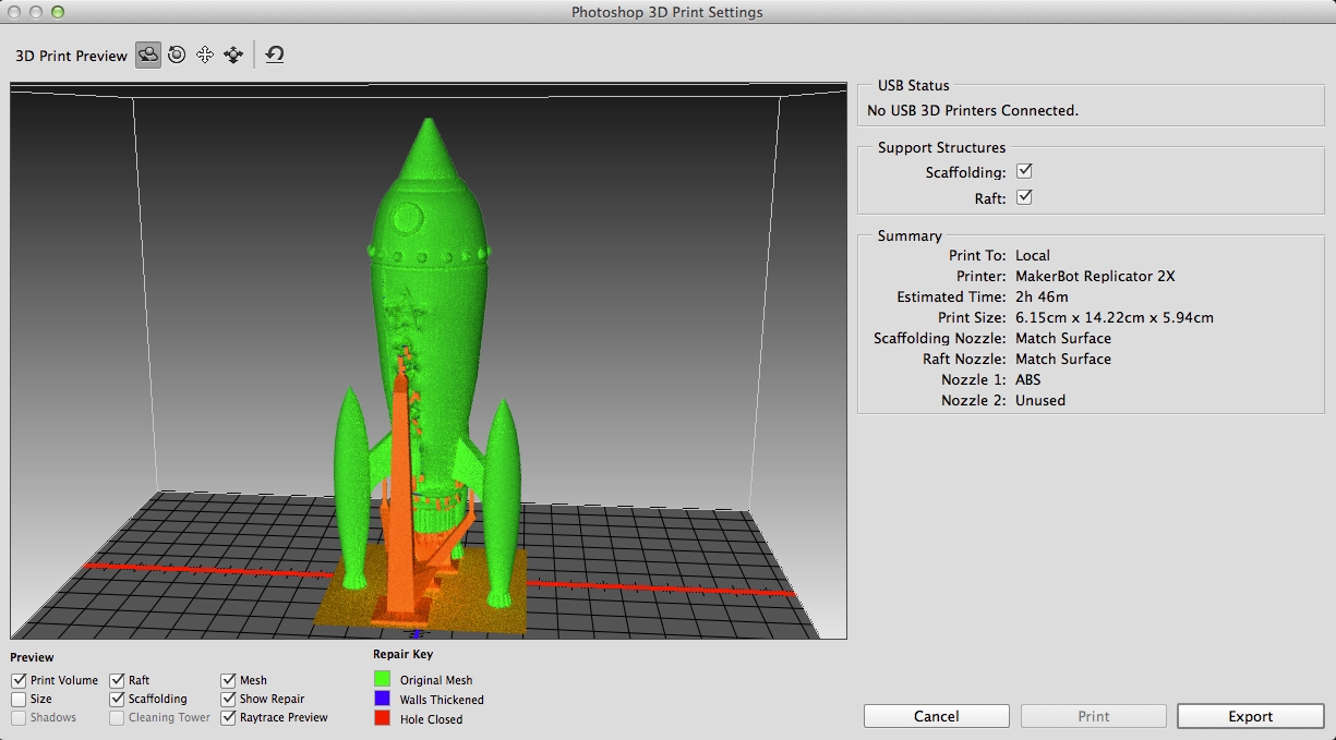 Impression d’objets 3D dans Photoshop