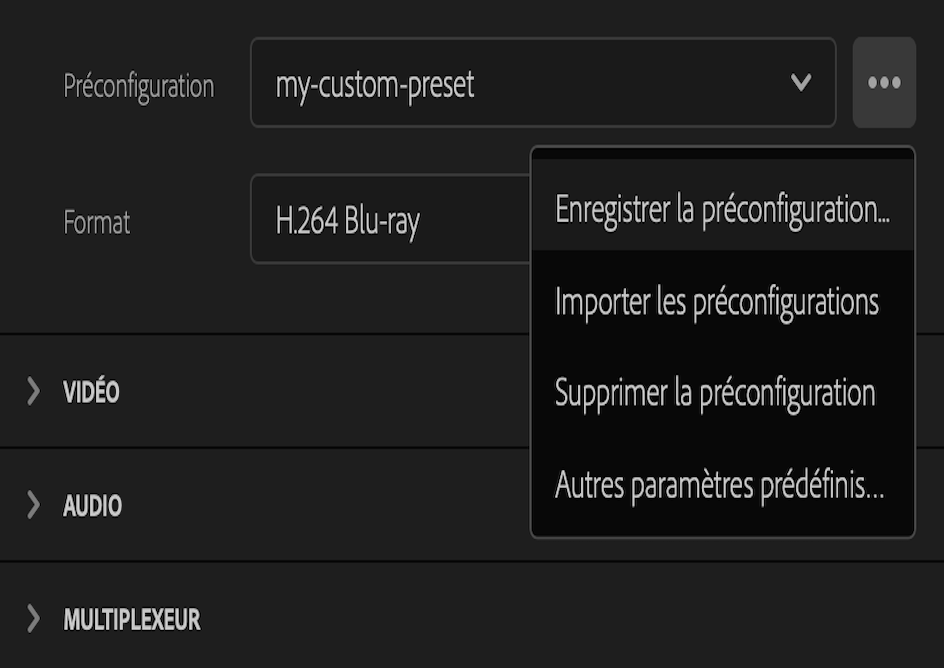 Exporter le gestionnaire des paramètres prédéfinis