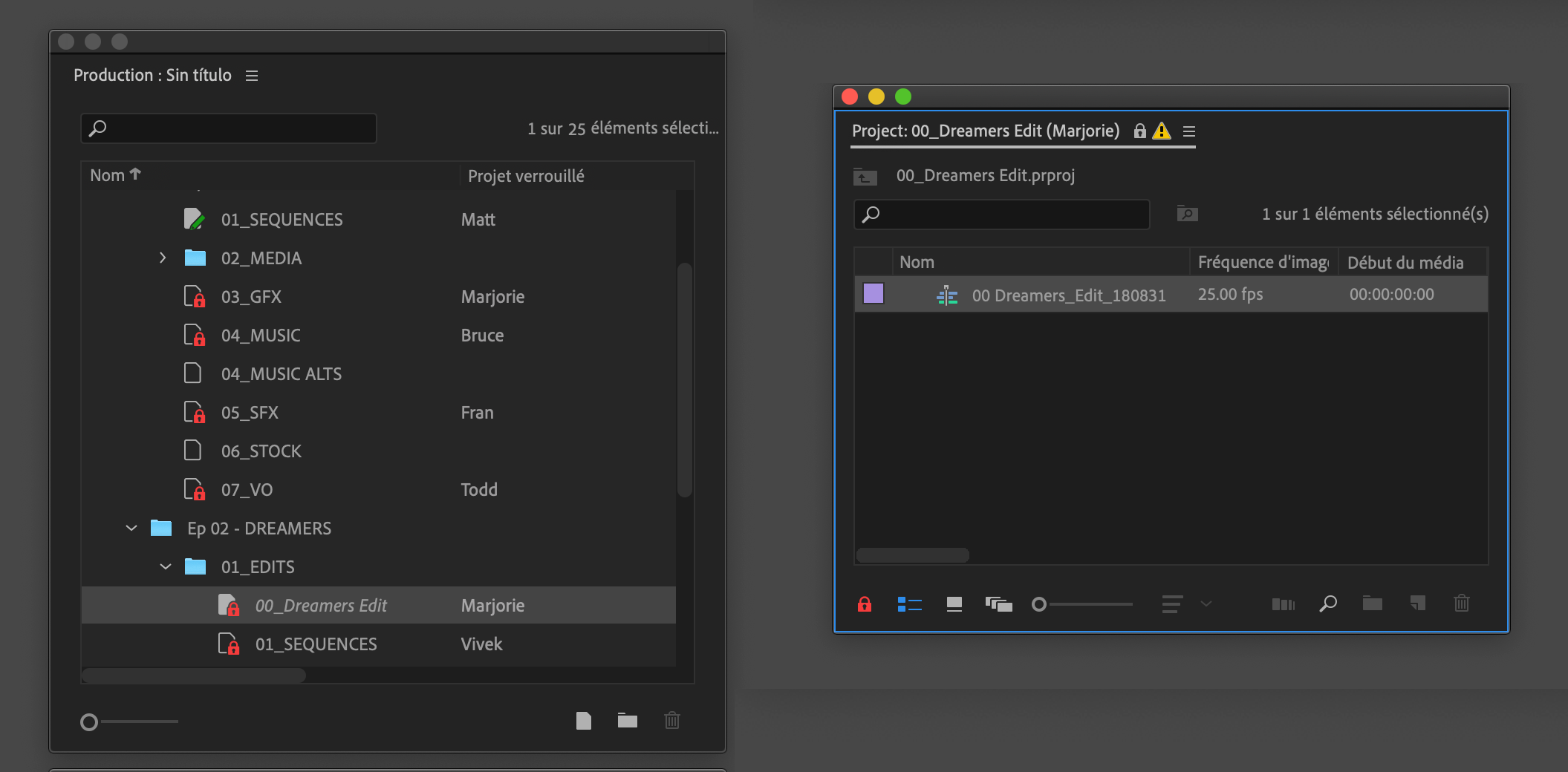 Utilisation des productions dans Premiere Pro