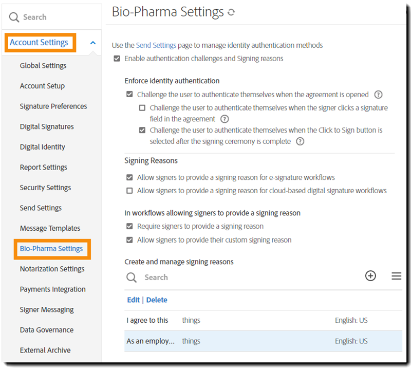 Configuration des paramètres Bio-Pharma