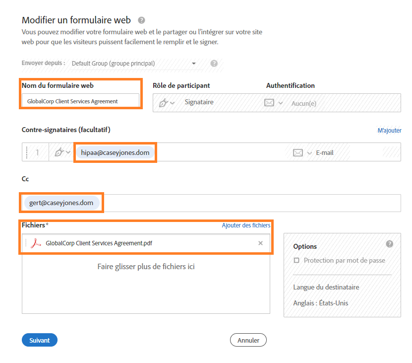 Modification d’un formulaire web