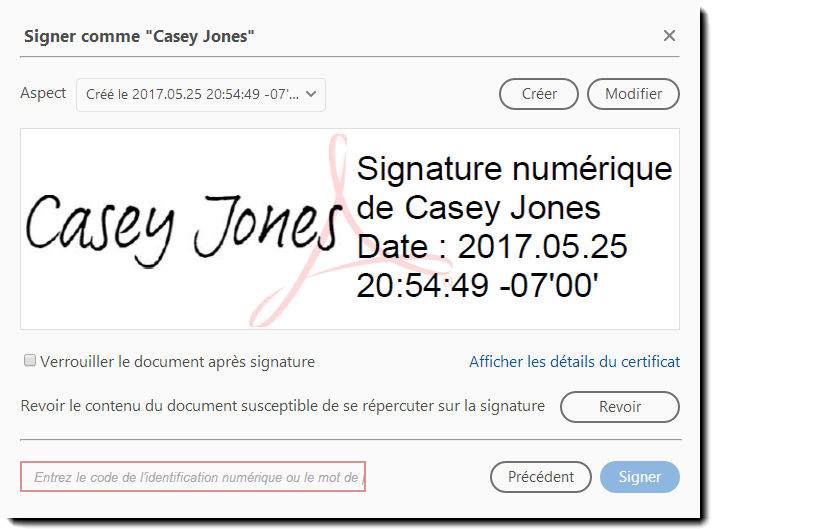 Utilisation de signatures numériques