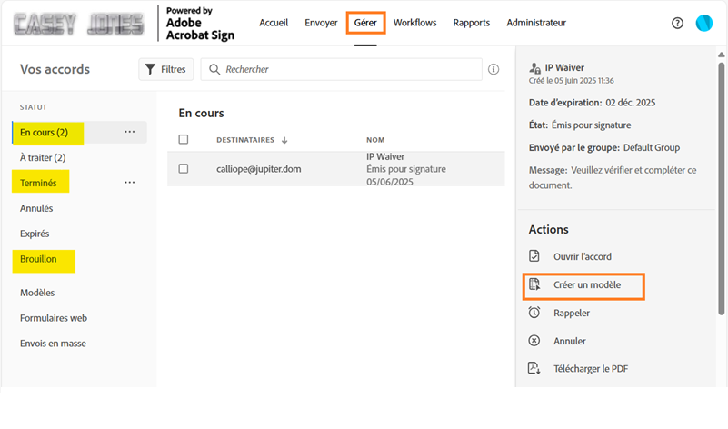 Création d’un modèle à partir d’un accord
