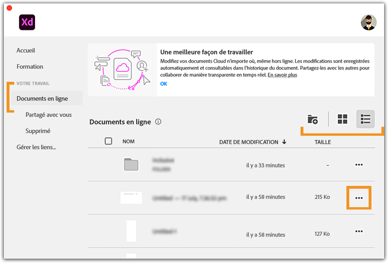 Documents en ligne dans Adobe XD