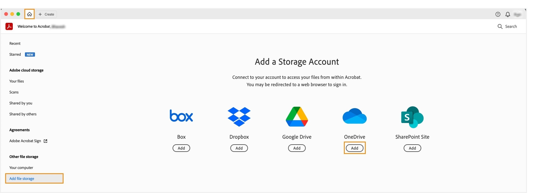 קבלת גישה לקובצי OneDrive ב- Acrobat/Reader