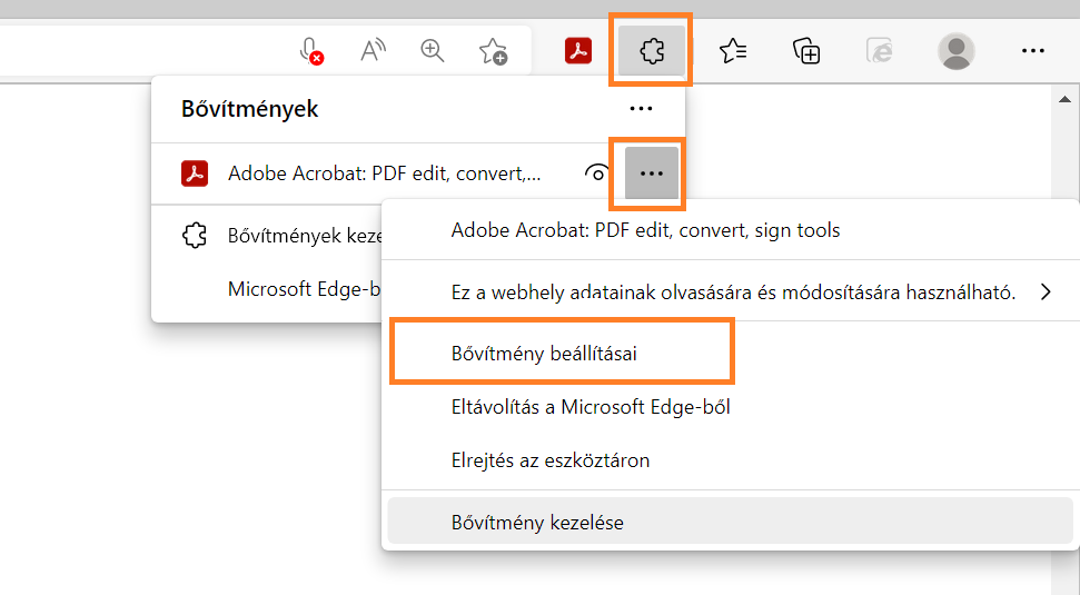 Adobe Acrobat bővítmény engedélyezése a Microsoft Edge-hez