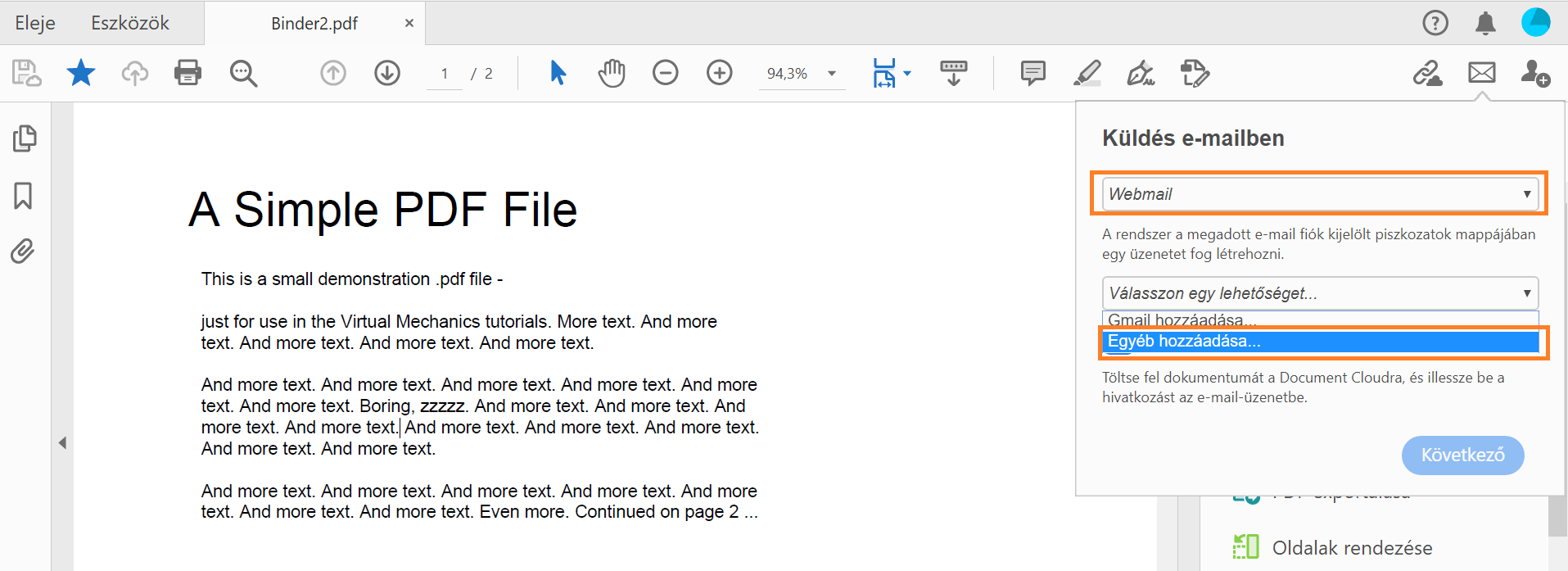 Hogyan küldhet PDF-fájlokat e-mailben az Acrobat alkalmazásból?