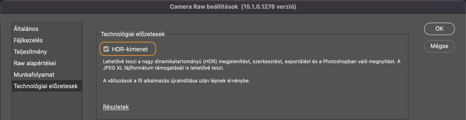 HDR-kimenet (technológiai előnézet)