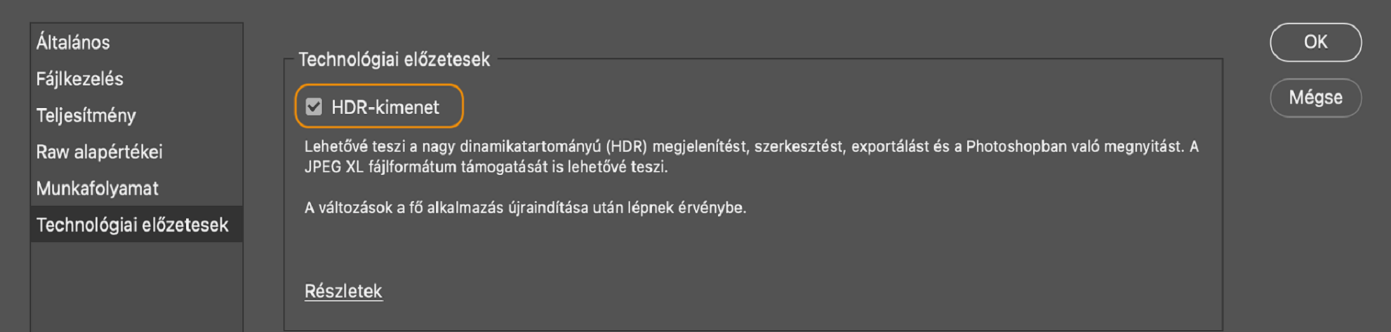 HDR-kimenet (technológiai előnézet)
