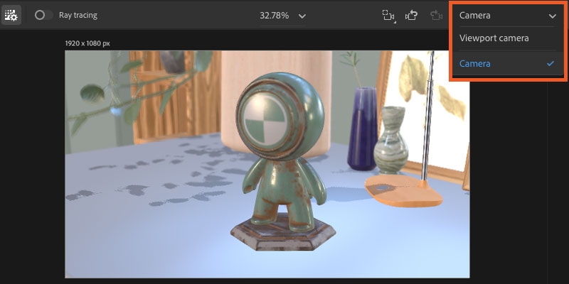 View scenes with cameras in Substance 3D Stager