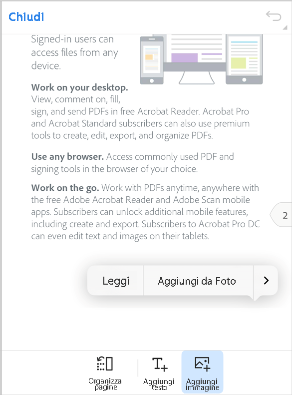 Utilizzo dei PDF su Acrobat Reader per iOS: nuova esperienza