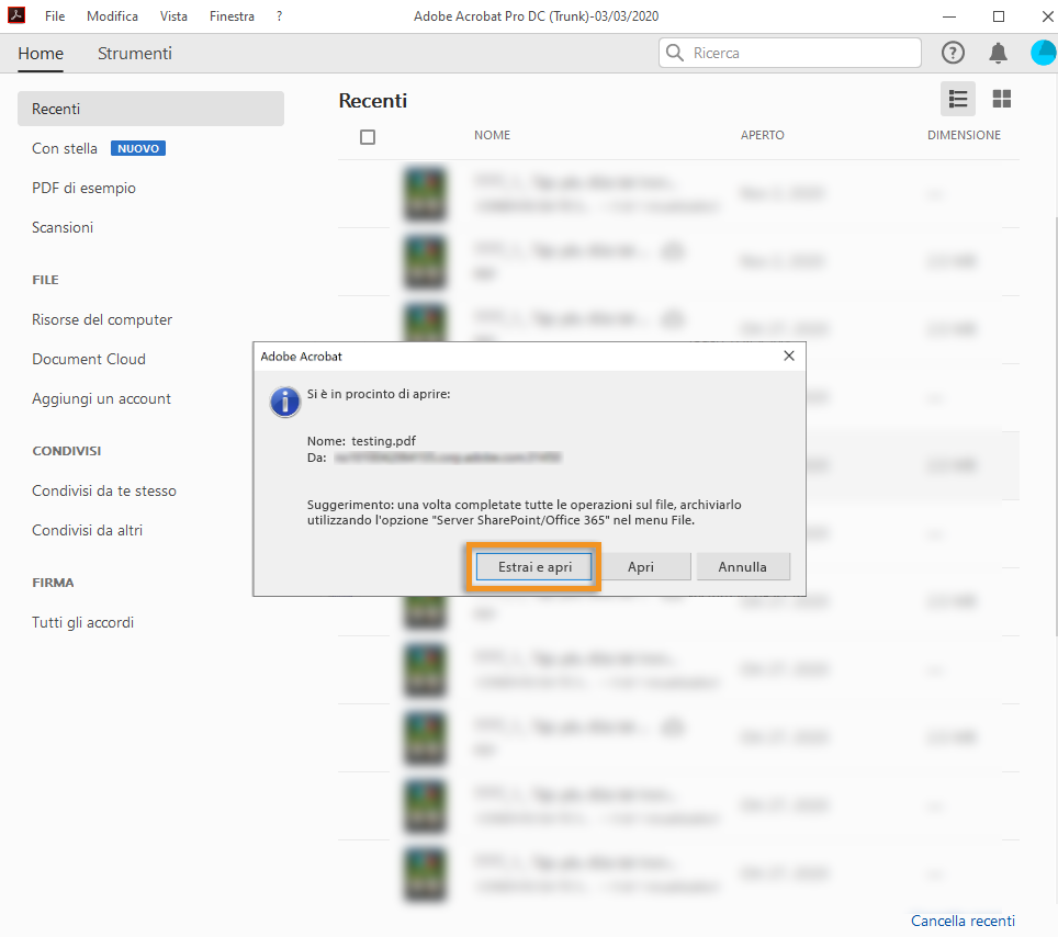 Integrazione SharePoint con estensione Acrobat per Chrome
