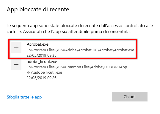 Errore durante il salvataggio di file PDF in Acrobat su Windows 10