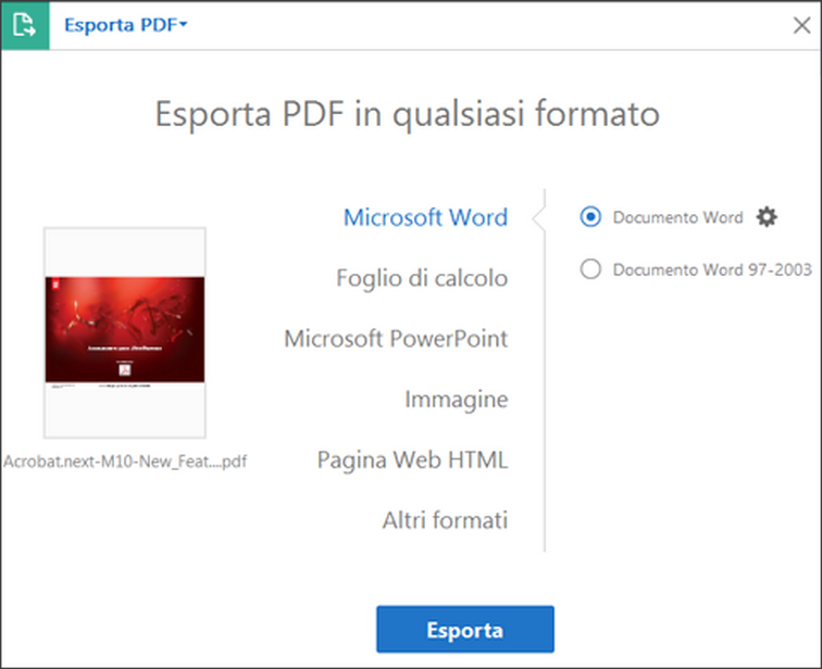 Convertire o esportare i file PDF in altri formati, Adobe Acrobat