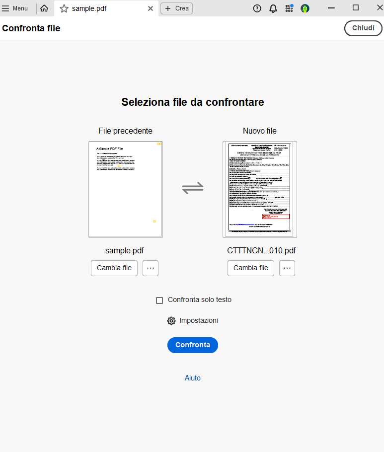 Confrontare due versioni di un file PDF in Adobe Acrobat