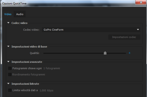 Utilizzo del codec GoPro CineForm in After Effects