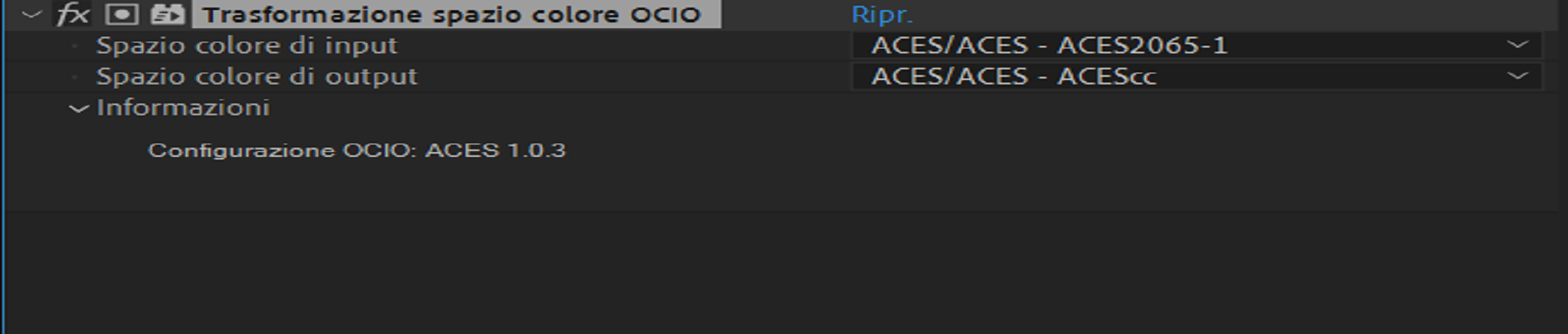 Gestione del colore OpenColorIO e ACES (Beta)