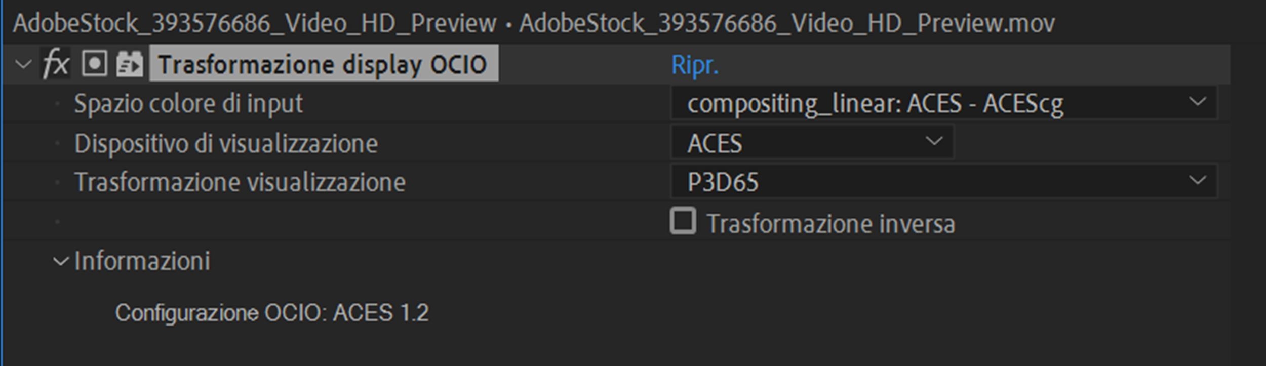 Gestione del colore OpenColorIO e ACES