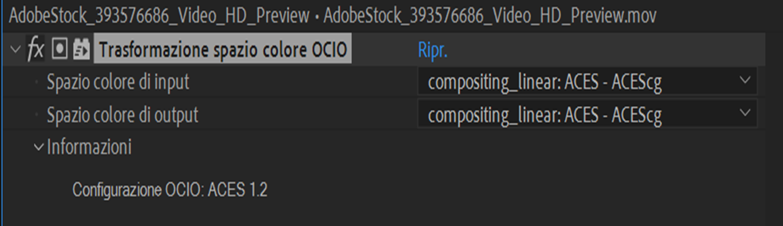 Gestione del colore OpenColorIO e ACES