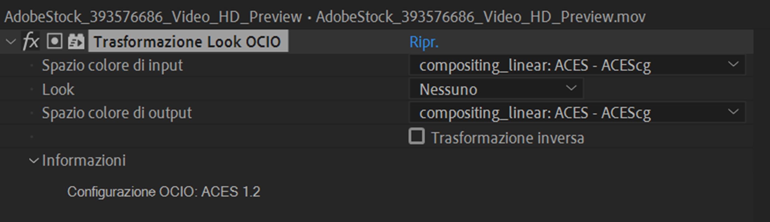 Gestione del colore OpenColorIO e ACES