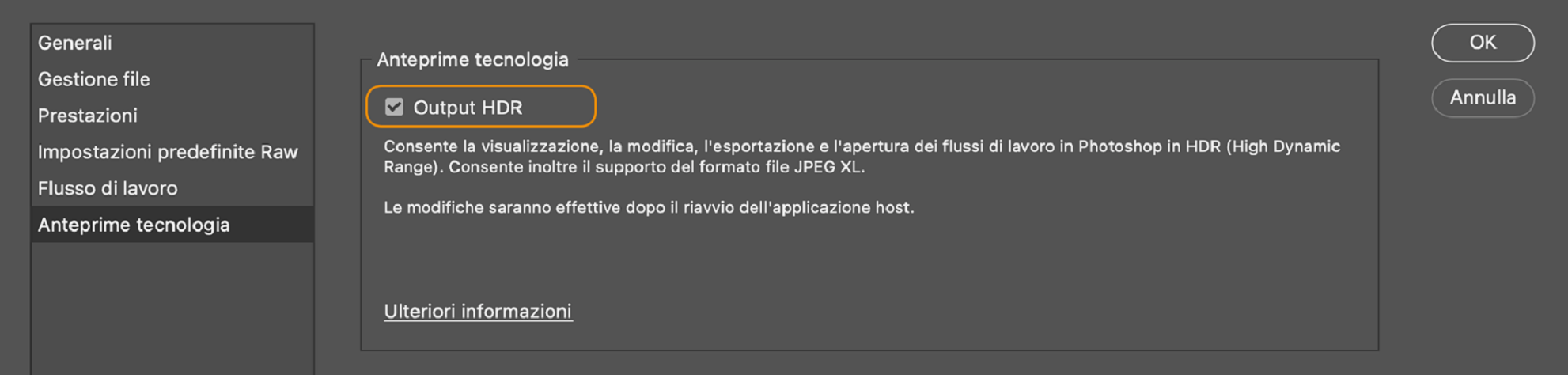 Output HDR (Tecnologia in anteprima)