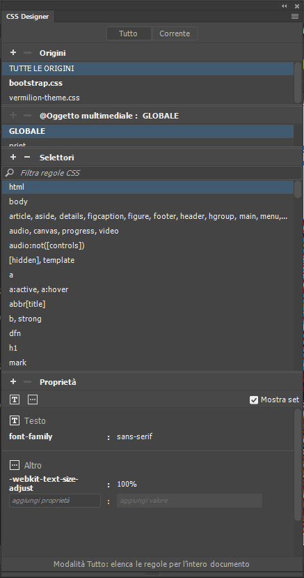 Utilizzare il pannello CSS Designer in Dreamweaver