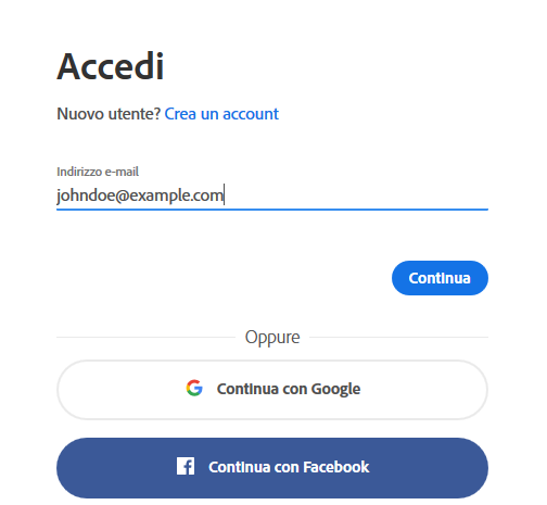 Accesso al sito Web e alle app di Adobe con l'indirizzo e-mail dell ...