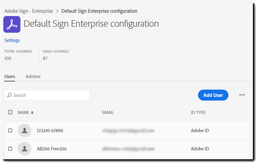 Gestione di Adobe Sign utilizzando Adobe Admin Console