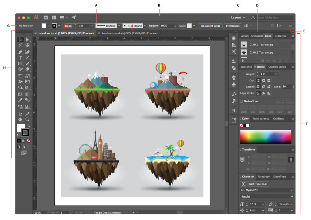 Nozioni di base sull’area di lavoro di Illustrator