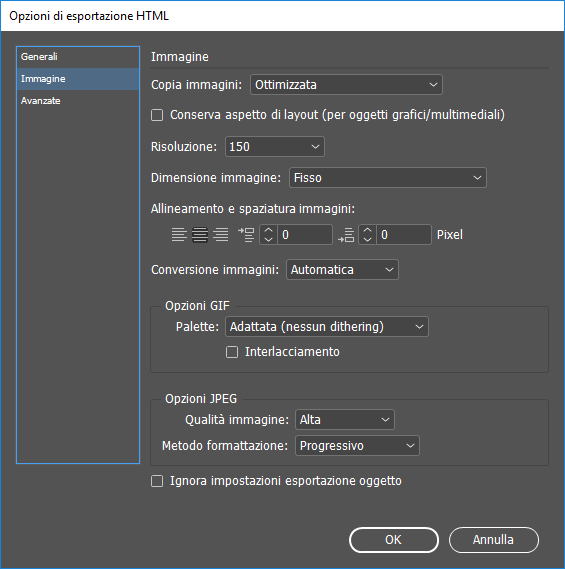 Esportare i contenuti in formato HTML in InDesign CC