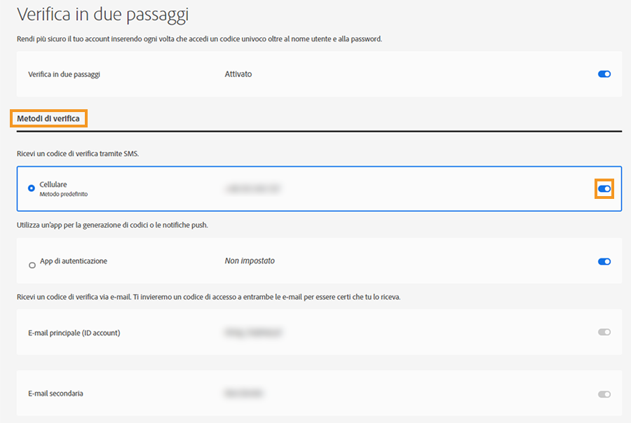 Protezione del tuo account Adobe