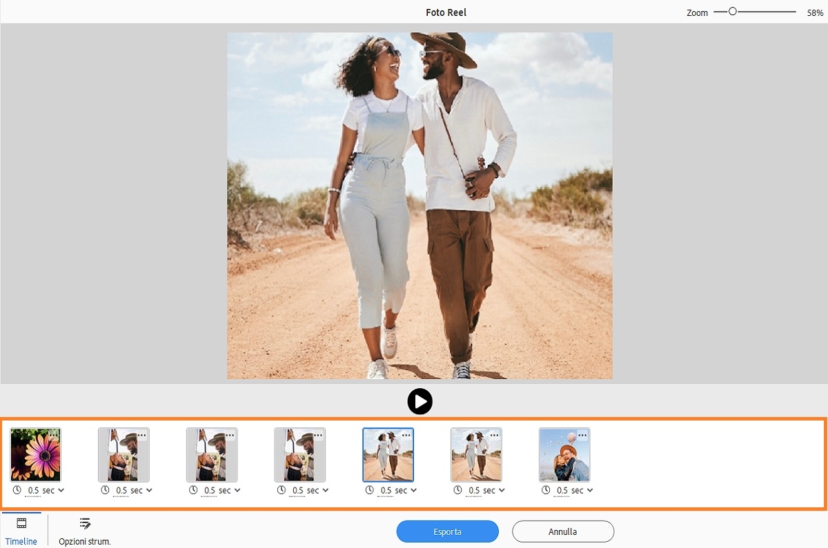 Creare reel di foto