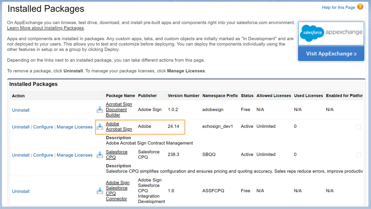 Guida all’installazione di Adobe Sign per Salesforce