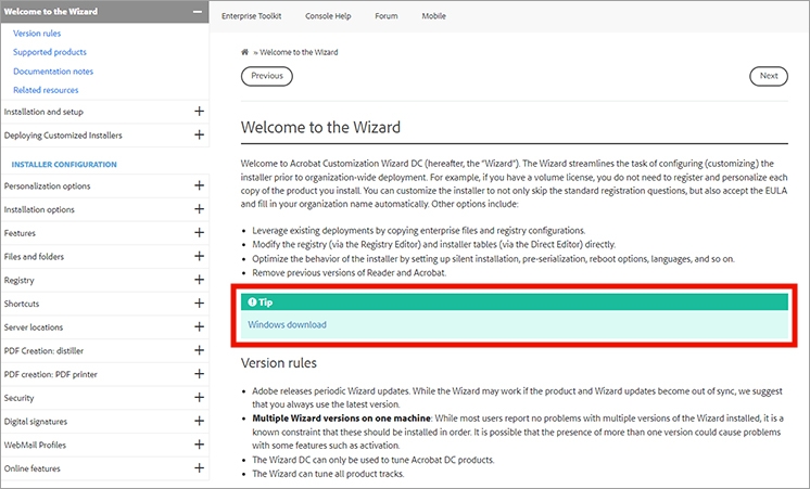 Adobe Customization Wizard の概要